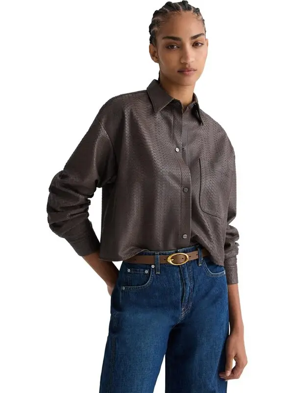TWP Embossed Python Cropped Shirt - Dark Chocolate