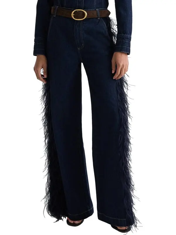 TWP Mott St. Jean Denim Pants With Feathers - Indigo Resin