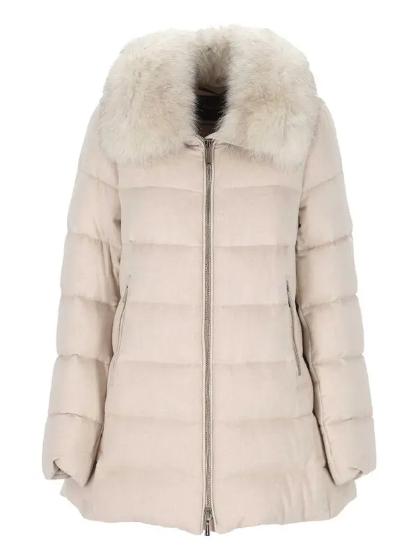 MOORER Padded Jacket With Faux Fur Collar - Mandorla