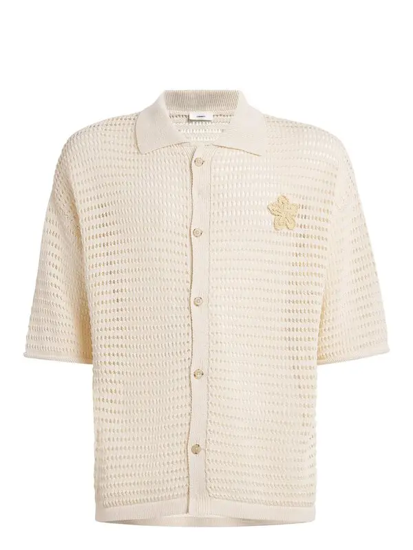 Commas Crochet Floral Logo Polo Shirt - Ivory
