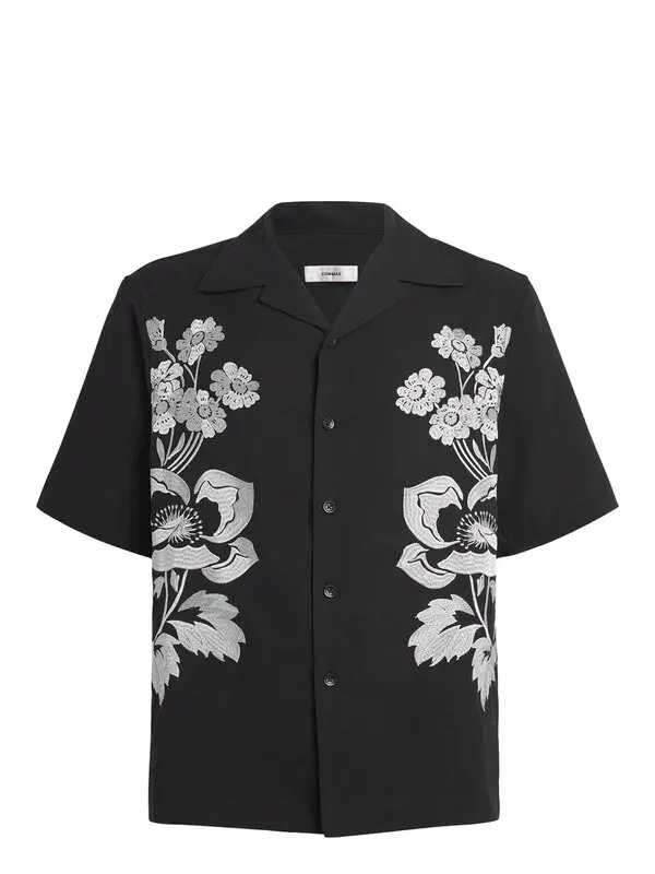 Commas Peonies Embroidered Short-sleeve Shirt - Black