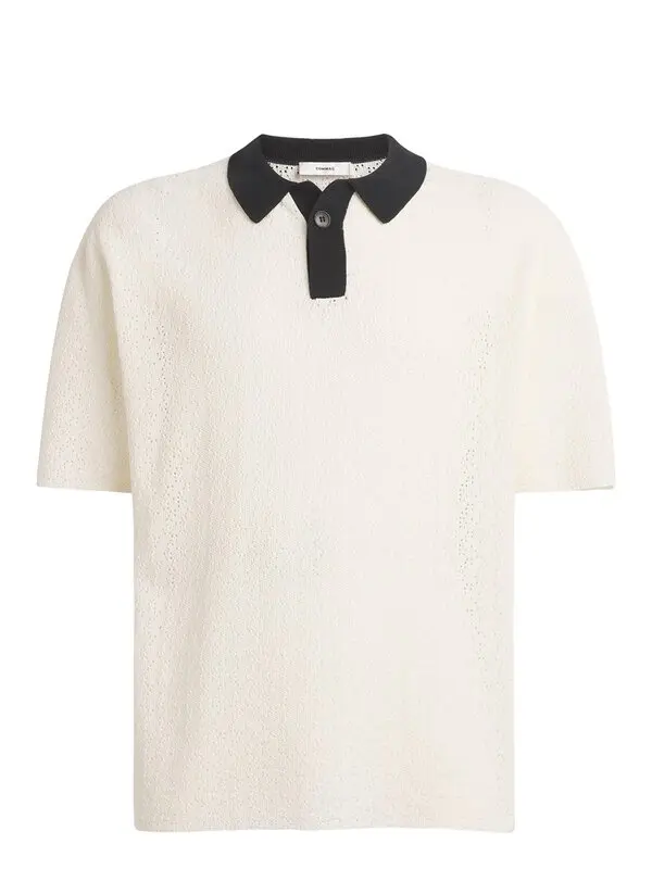 Commas Cotton-blend Pointelle Knit Polo Shirt - Ivory