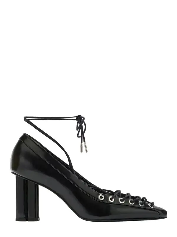 GANNI Lace-up Pointed Toe Block Heel Pumps - Black