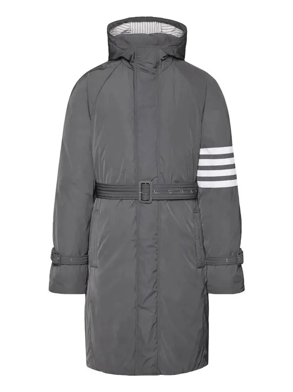 Thom Browne Down-filled Coat With Four-stripe Detail - Grey