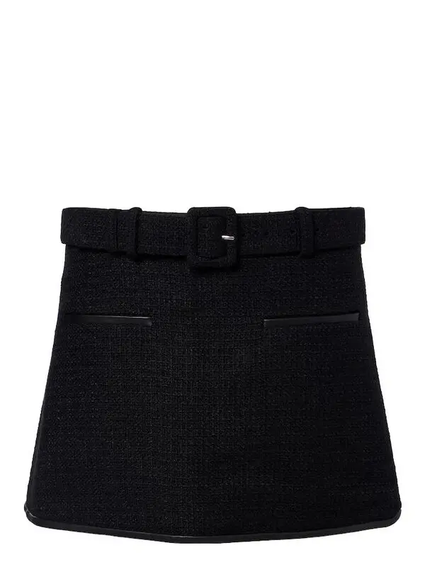 SELF-PORTRAIT Belted Tweed Mini Skirt - Black