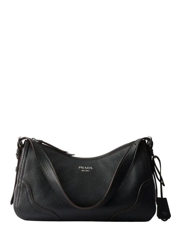 Prada Aimée Large Leather Shoulder Bag - Black