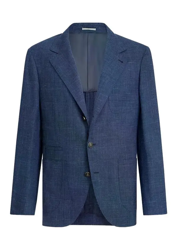 Brunello Cucinelli Prince Of Wales Patch-pocket Blazer - Blue