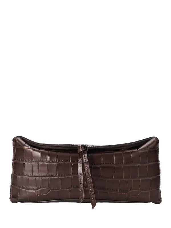 Staud Croc-embossed Leather Clutch Bag - Espresso C