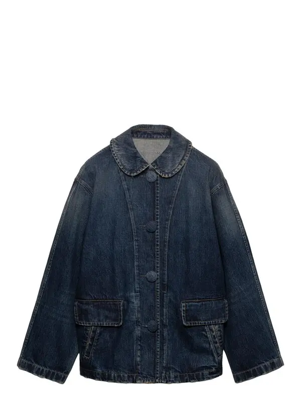 Prada Washed Denim Blouson Jacket - Blue