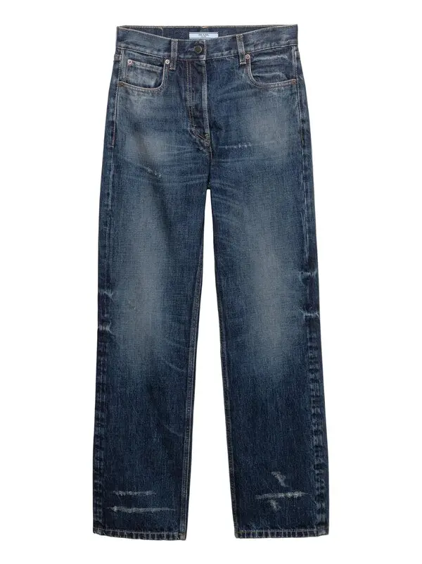 Prada Straight-leg Washed Denim Jeans - Navy