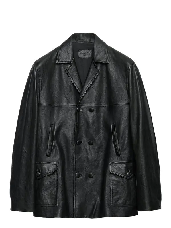 Prada Double-breasted Nappa Leather Caban Jacket - Black