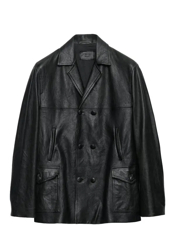 Prada Double-breasted Nappa Leather Caban Jacket - Black