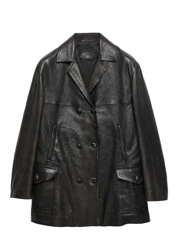 Prada Double-breasted Nappa Leather Caban Jacket - Black