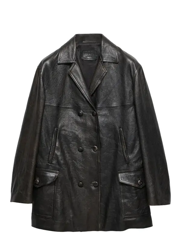 Prada Double-breasted Nappa Leather Caban Jacket - Black
