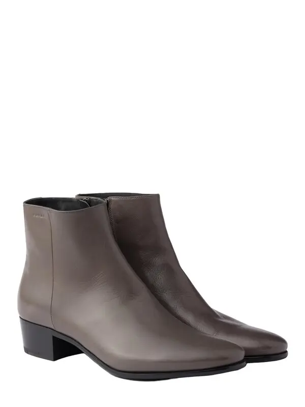 Prada Leather Booties - Grey