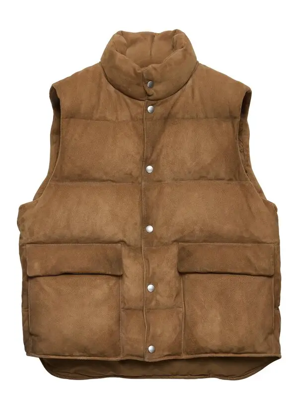 Prada Padded Suede Down Vest - Light Brown