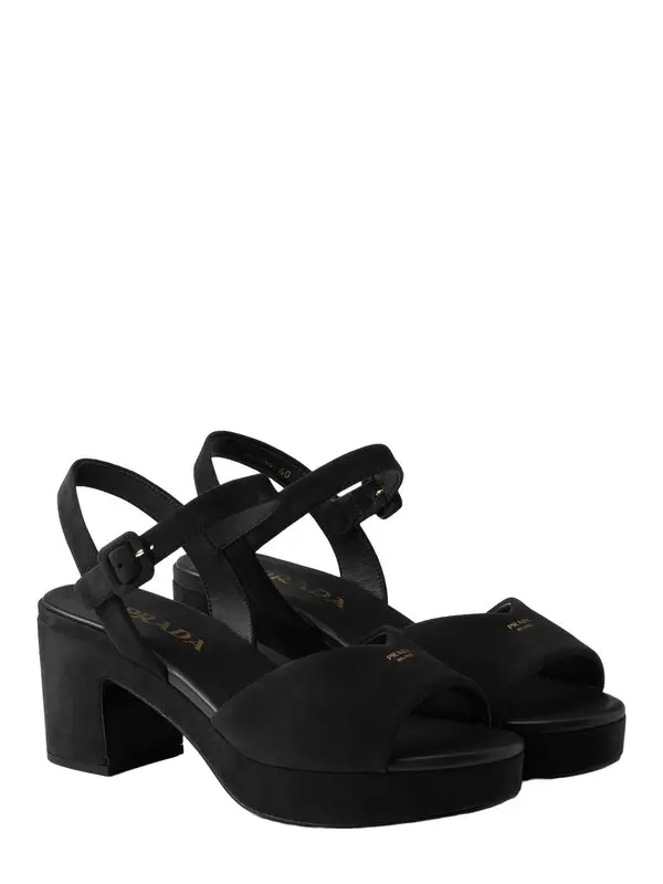 Prada Padded Suede Sandals - Black