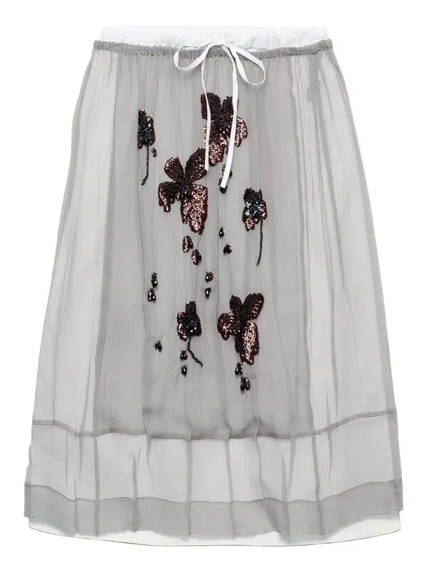 Prada Embroidered Chiffon Midi-skirt - Aluminum