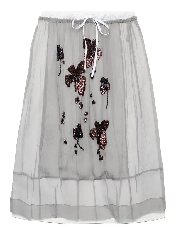 Prada Embroidered Chiffon Midi-skirt - Grey