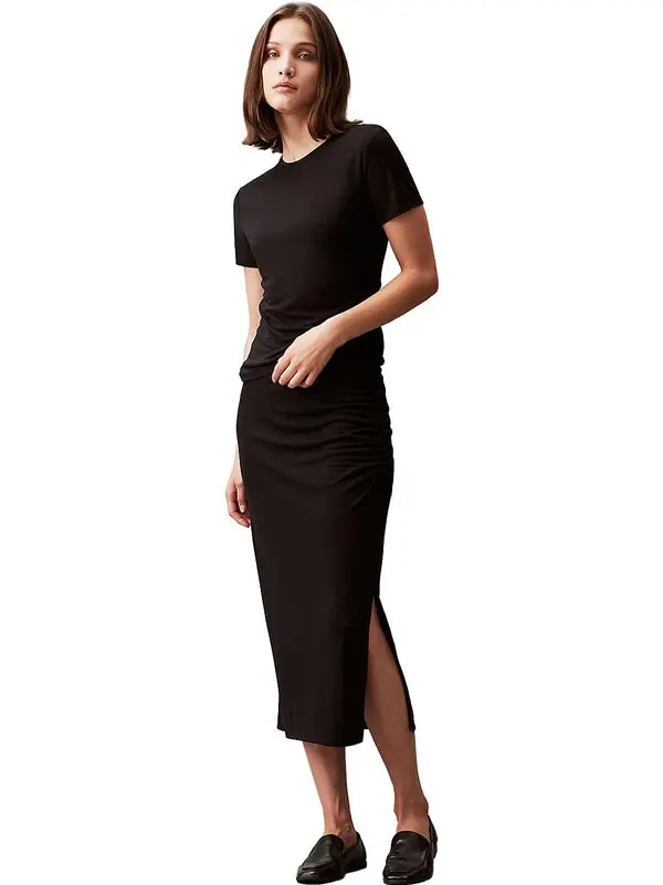 Calvin Klein Refined Jersey Midi Skirt - Black Beauty