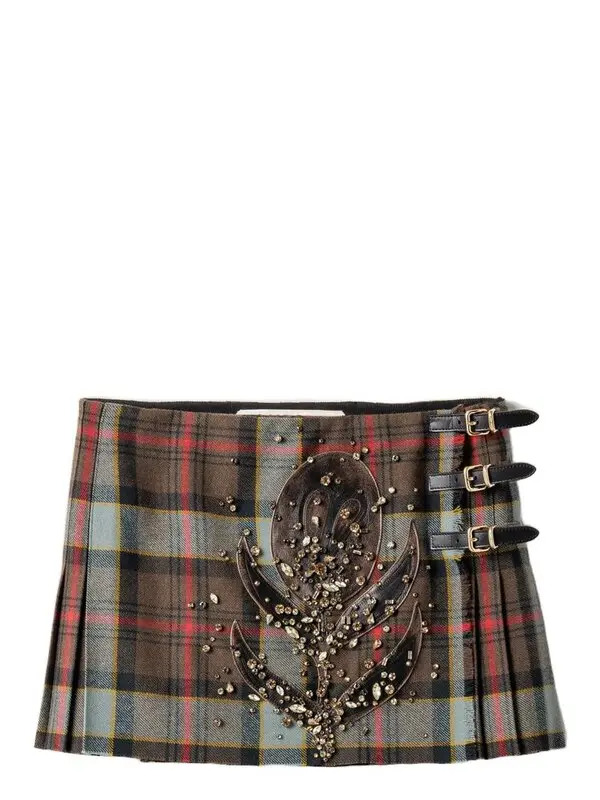 Miu Miu Plaid Miniskirt - Militar/cherry