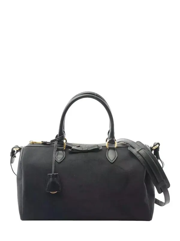 Prada Canvas Logo Jacquard Boston Satchel - Black
