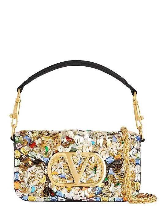 Valentino Garavani Loco Sequin Small Silk Shoulder Bag - Multicolor/nero