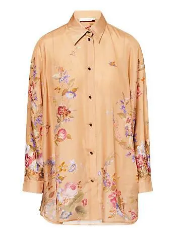 Zimmermann Patience Relaxed Silk Shirt - Tan Floral