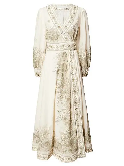 Zimmermann Wanderlust Wrap Midi Dress - Khaki Toile