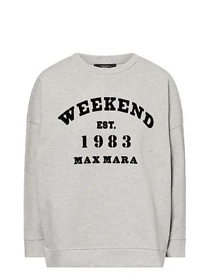 Max Mara Oversized Flocked-logo Cotton-jersey Sweatshirt - Light Grey Print