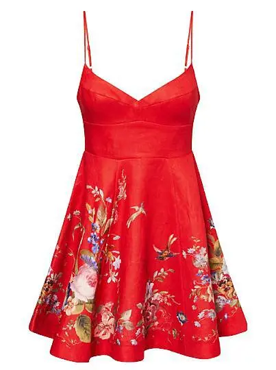 Zimmermann Patience Floral Linen Mini Dress - Red Floral
