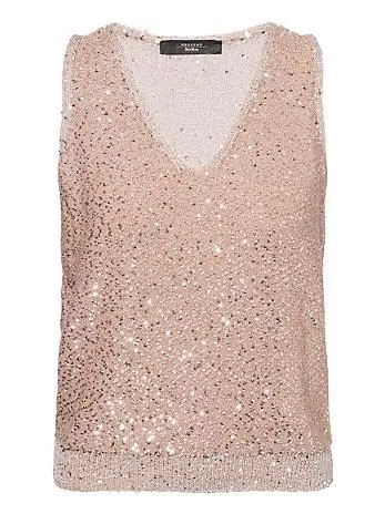 Max Mara Sequin-knit V-neck Top - Antique Rose