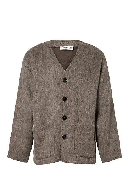 Our Legacy V-neck Patch-pocket Wool-alpaca Blend Cardigan - Mole Grey