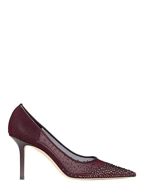 JIMMY CHOO Love 85 Crystal Leather And Mesh Pumps - Deep Merlot/deep Mer