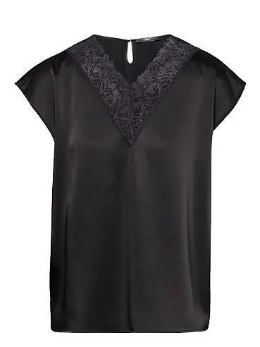 Max Mara Fluid Lace-trim Satin Top - Black