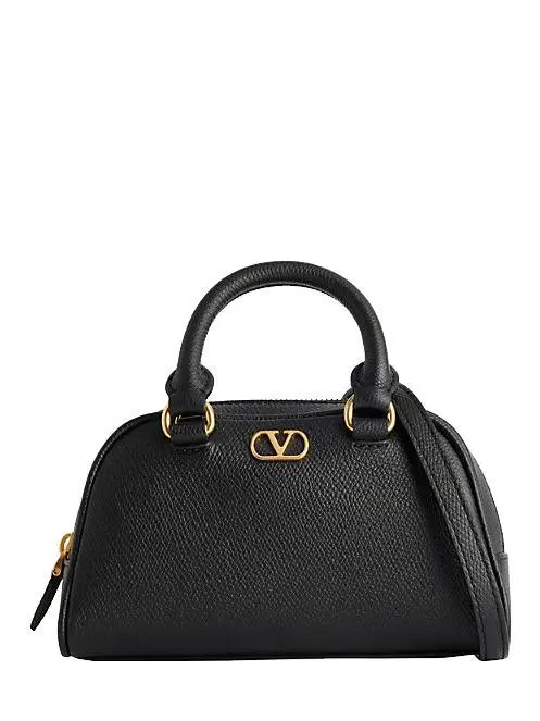 Valentino Garavani Vlogo Bowling Mini Leather Top Handle Bag - Nero