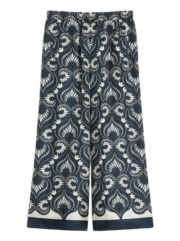 Max Mara Printed Wide Leg Trousers - Navy