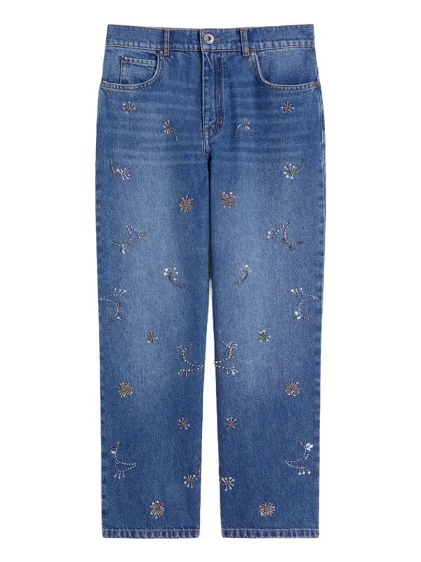 Max Mara Embroidered Denim Straight Leg Jeans - Navy