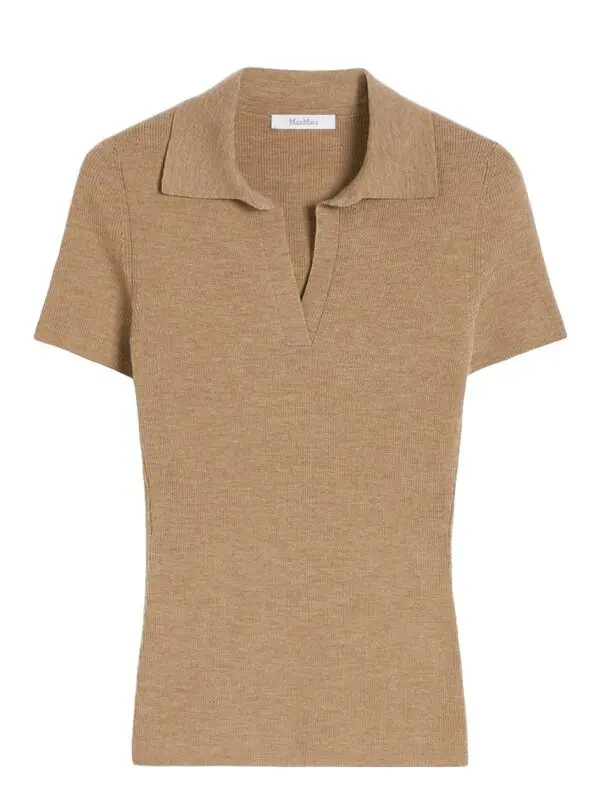 Max Mara Rib-knit Wool Polo Shirt - Gold Beige Brown