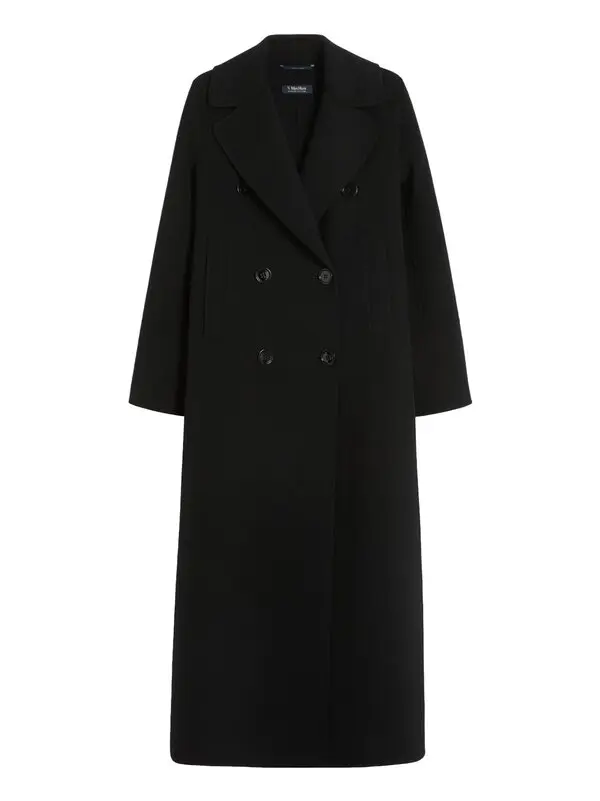 Max Mara Long Wool Coat With Half-belt Detail - Black