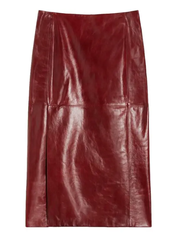 Max Mara Straight Midi Leather Skirt - Bordeaux