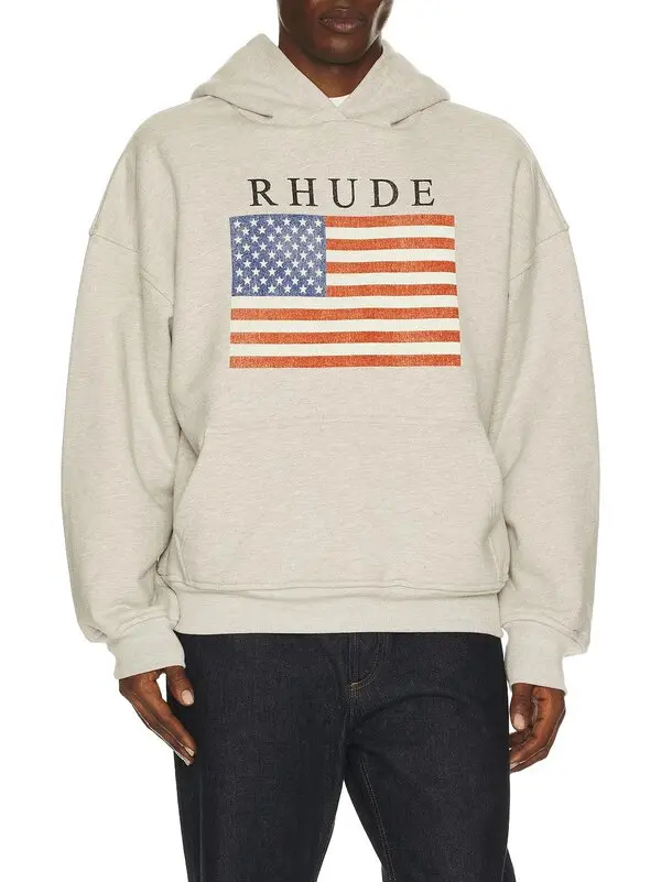 Rhude Usa Flag Hoodie - Heather Grey & Black