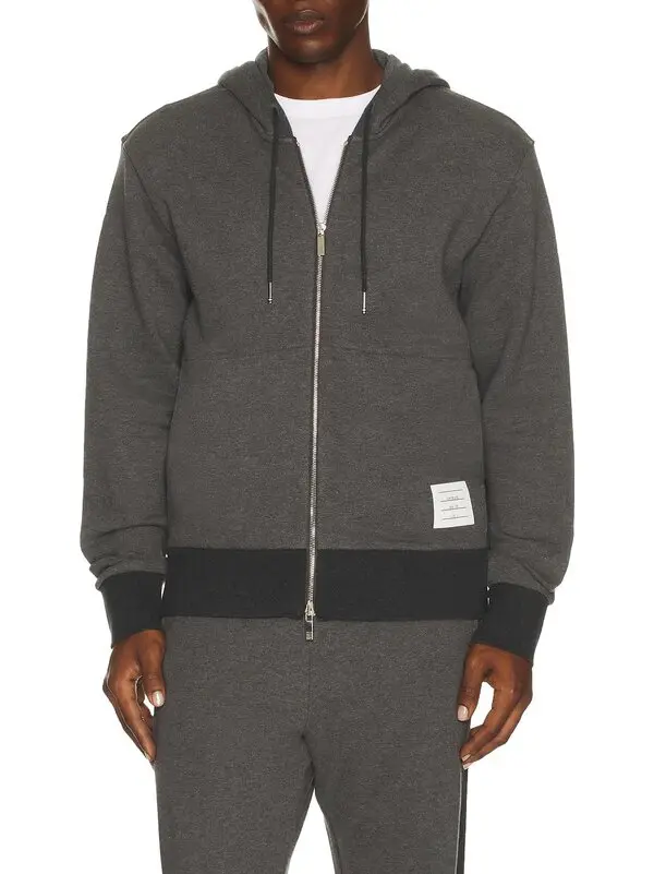 Thom Browne Zip Up Color Blocked Hoodie - Dark Grey