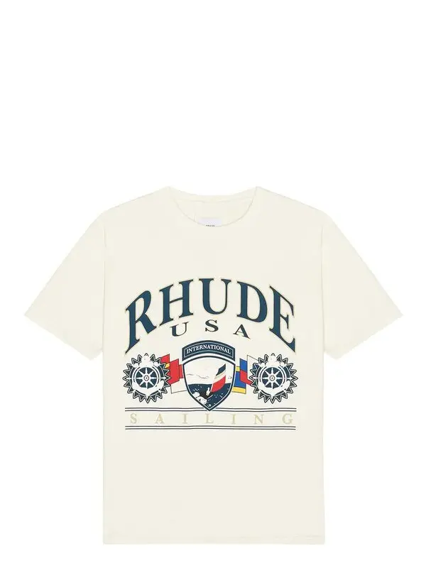 Rhude Usa Sailing Icon Tee In White - Vintage White & Black