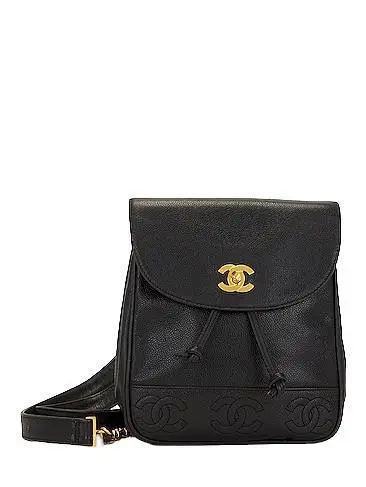 Chanel Vintage Caviar Leather Triple Cc Backpack - Black