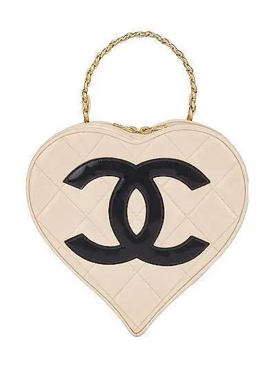 Chanel 1994 Patent Heart Vanity Bag - Beige