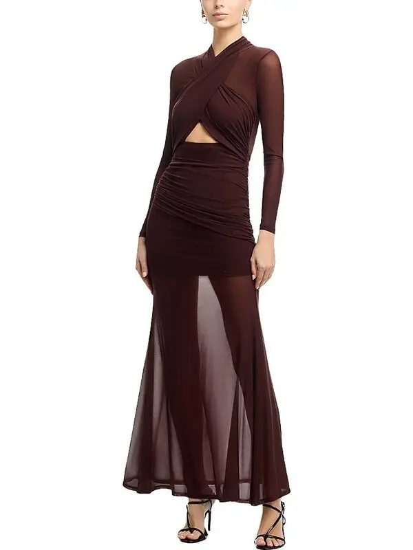 Bardot Veria Wrap Mesh Maxi Dress - Chocolate