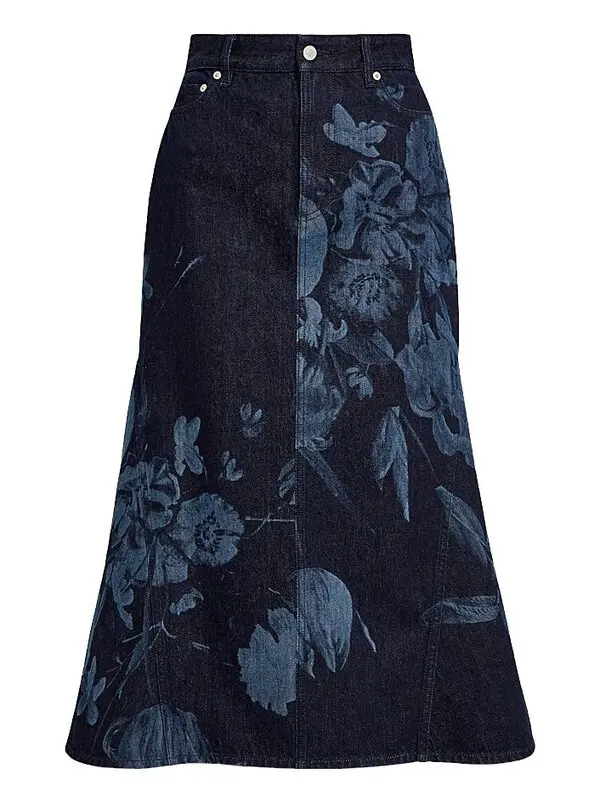 Erdem Fluted Midi Skirt - Dutch Flower Painting Ind