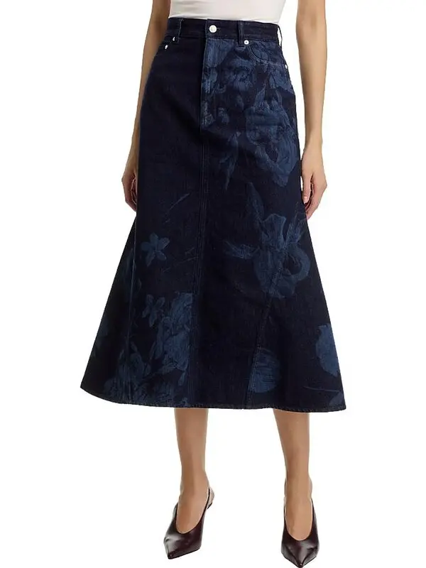 Erdem Fluted Midi Skirt - Dutch Flower Painting Ind