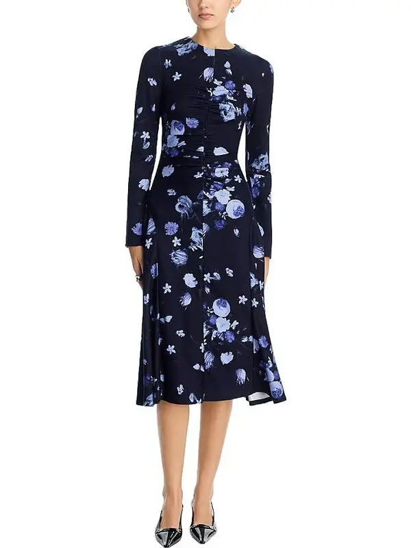 Erdem Ruched Midi Dress - Dutch Flower Painting Mid